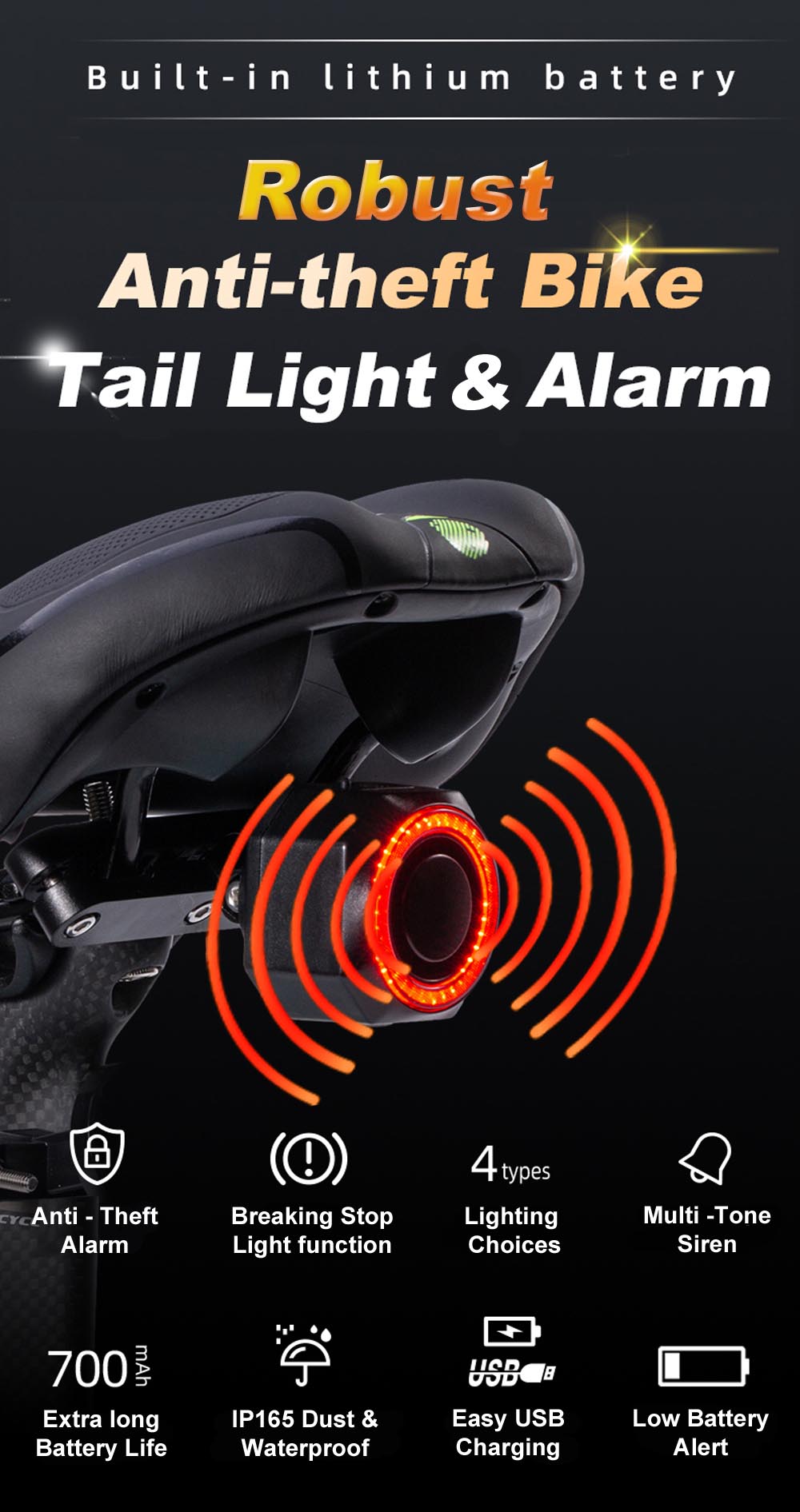 Bikeolarm - The Tail light, Bike alarm and brake light combined